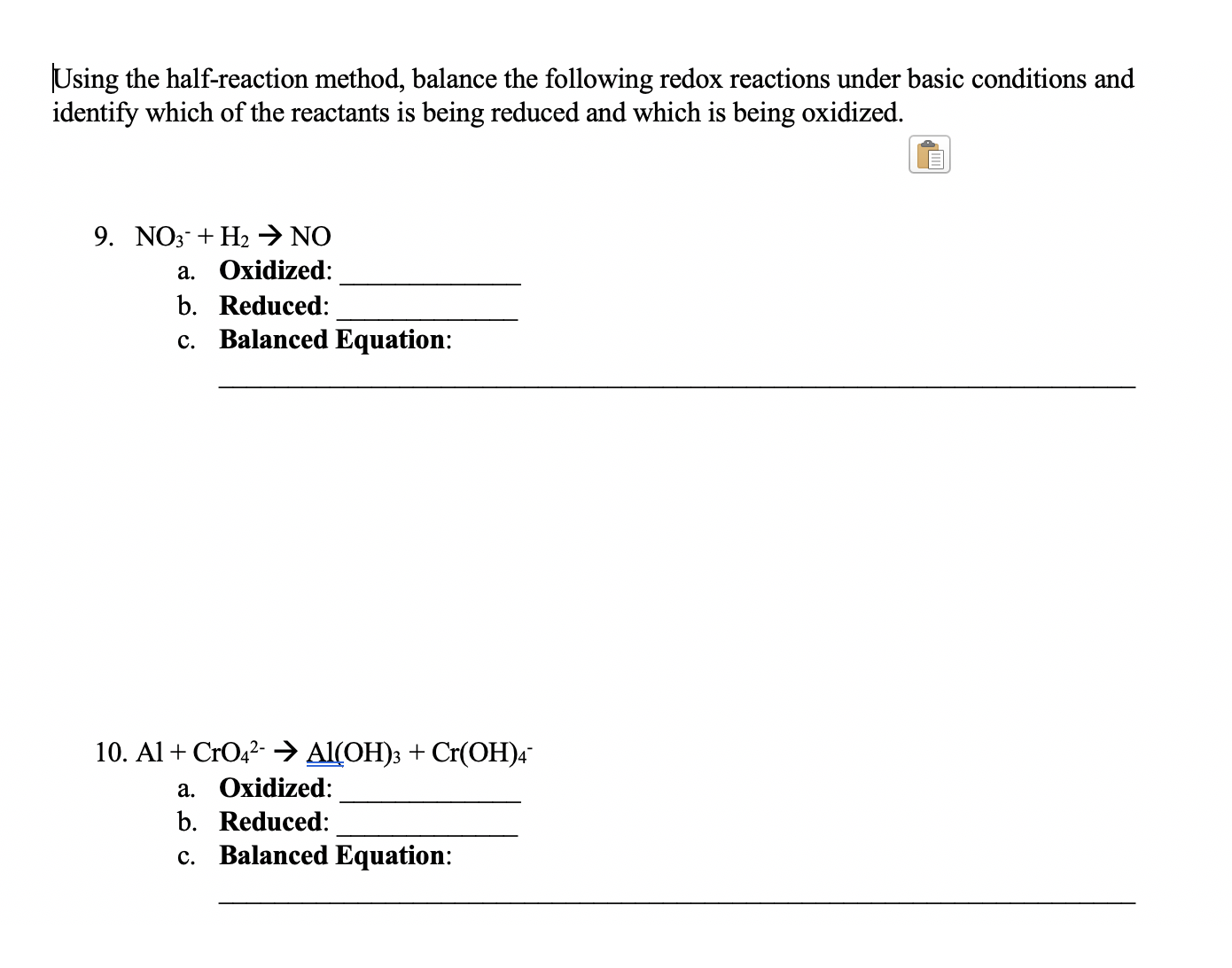 Solved Using the half-reaction method, balance the following | Chegg.com