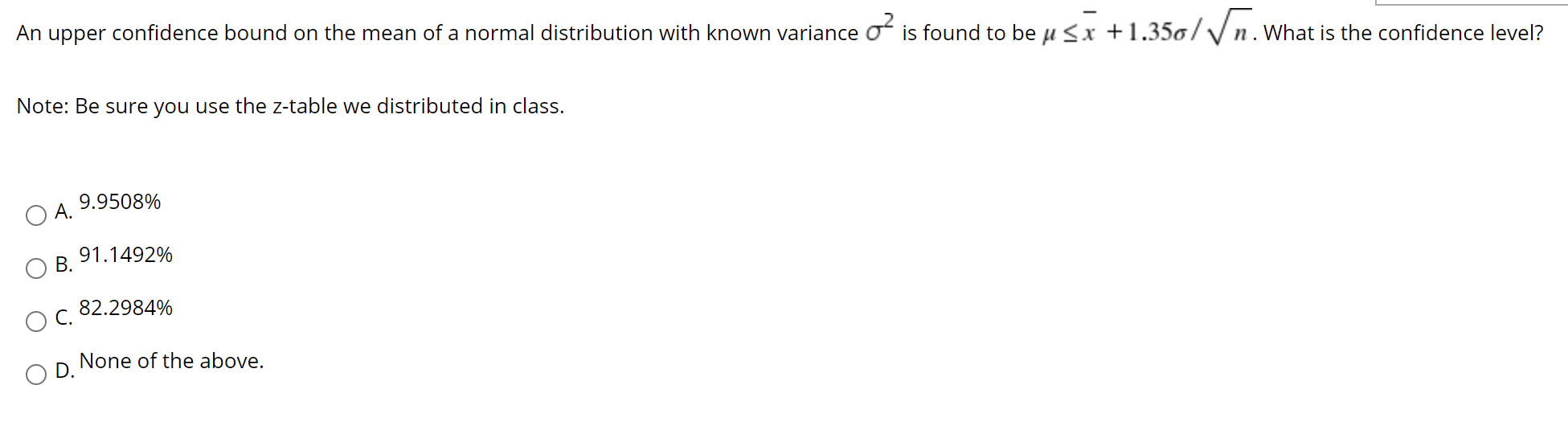Solved An upper confidence bound on the mean of a normal | Chegg.com