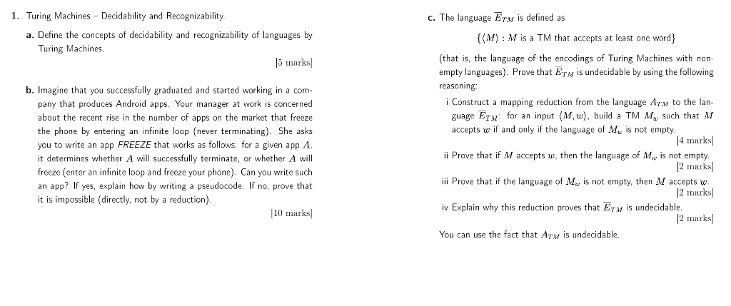 Solved 1. Turing Machines - Decidability and Recognizability | Chegg.com
