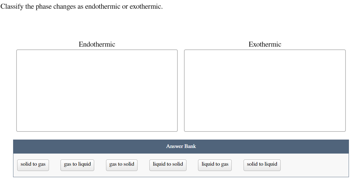 Solved Classify the phase changes as endothermic or | Chegg.com