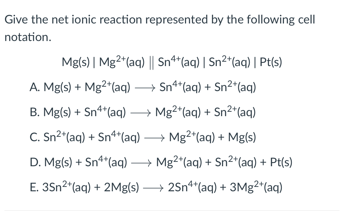 Solved Give the net ionic reaction represented by the | Chegg.com