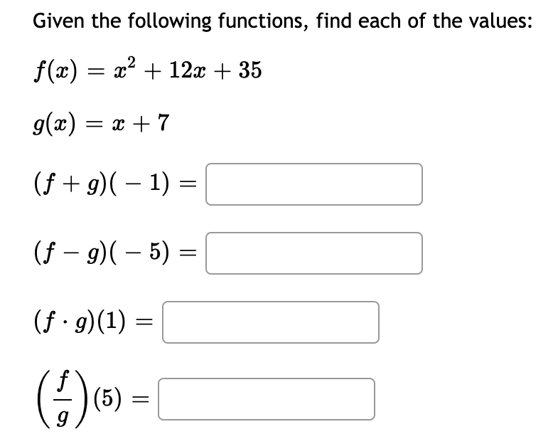 Solved Given the following functions, find each of the | Chegg.com