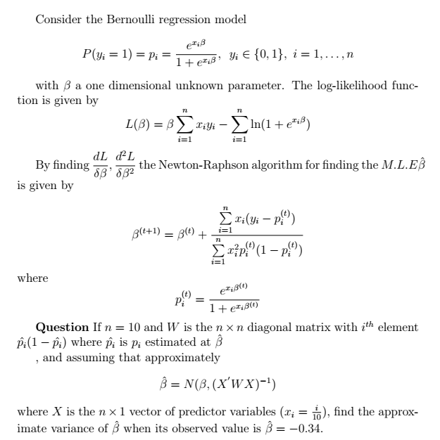 Solved Consider the Bernoulli regression model | Chegg.com