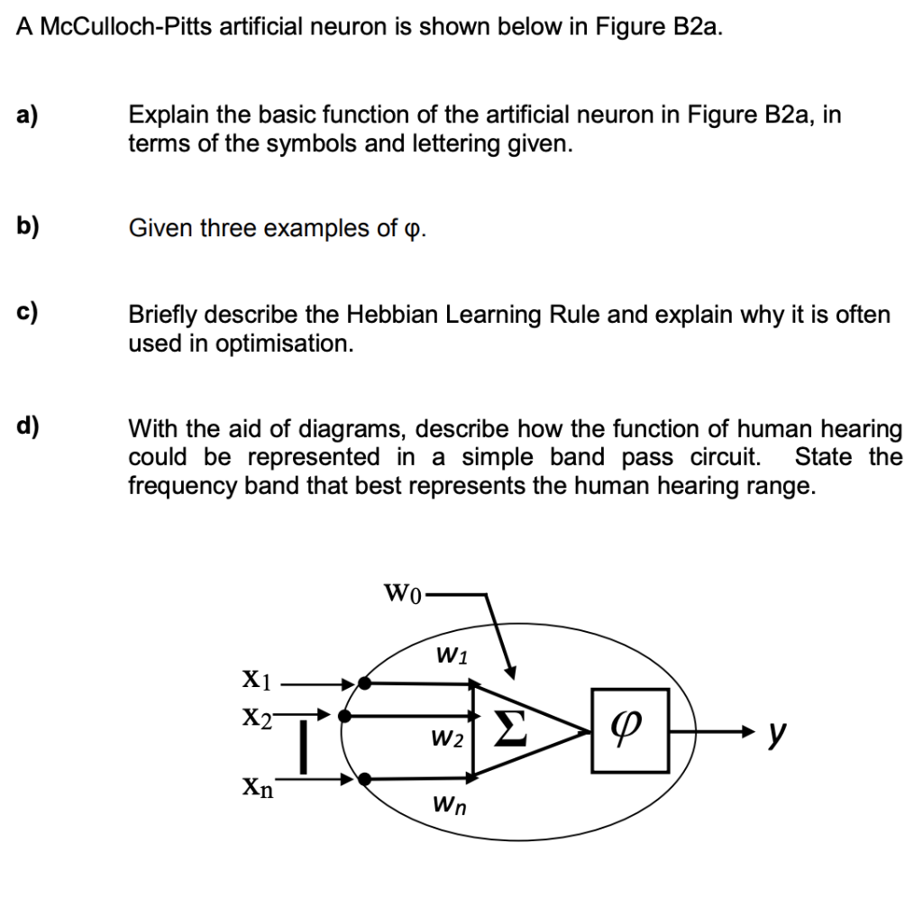A Mcculloch Pitts Artificial Neuron Is Shown Below In 