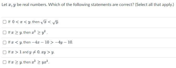 Solved Let x,y be real numbers. Which of the following | Chegg.com