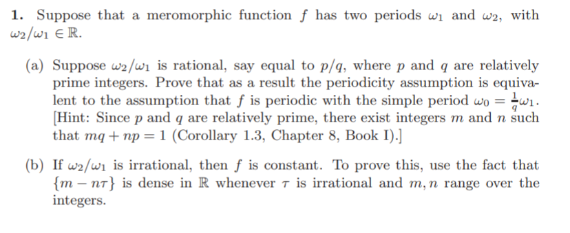 Solved 1. Suppose that a meromorphic function f has two | Chegg.com