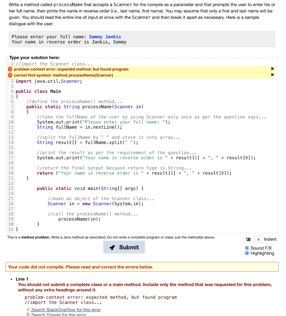Solved Write a method called processName that accepts a | Chegg.com