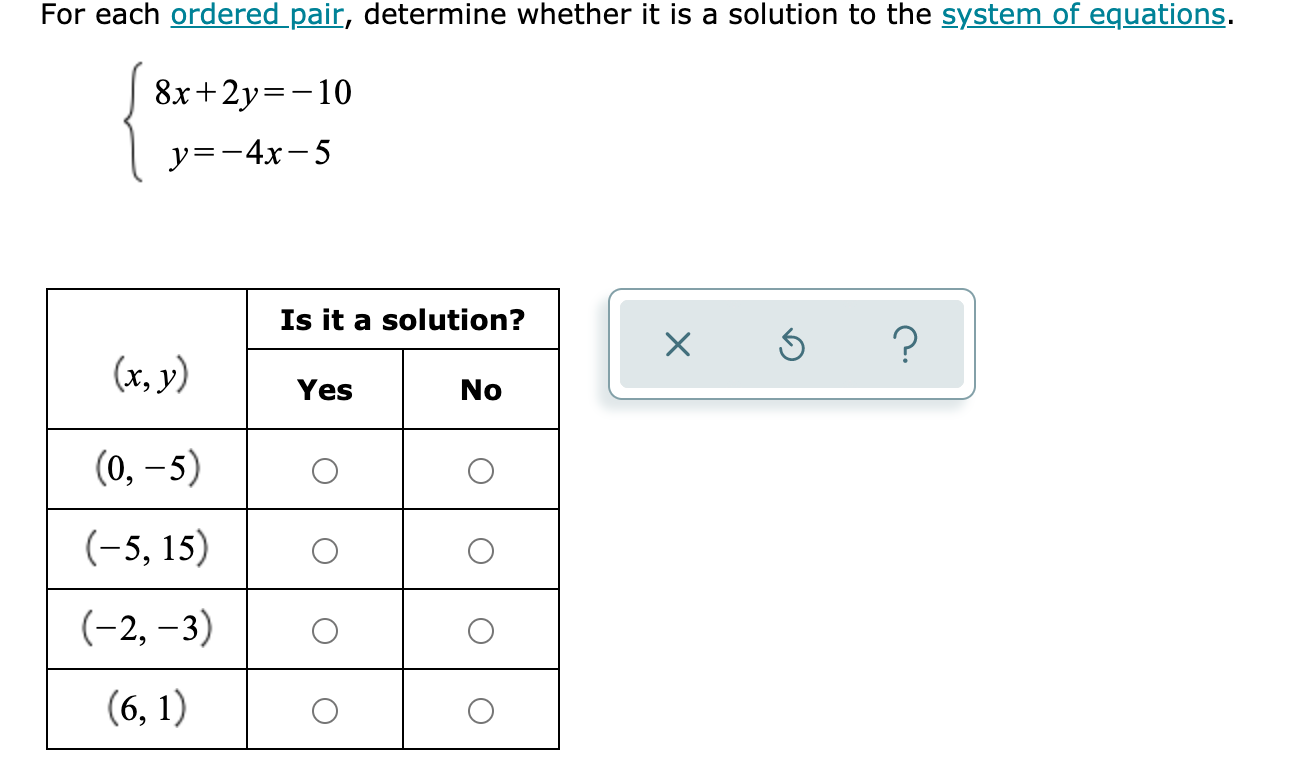 Solved For each ordered pair, determine whether it is a | Chegg.com