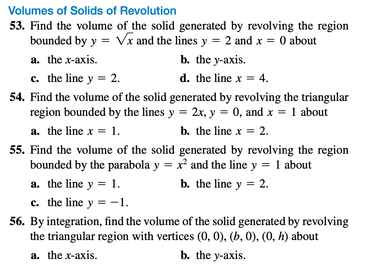Solved Volumes of Solids of Revolution 53. Find the volume | Chegg.com