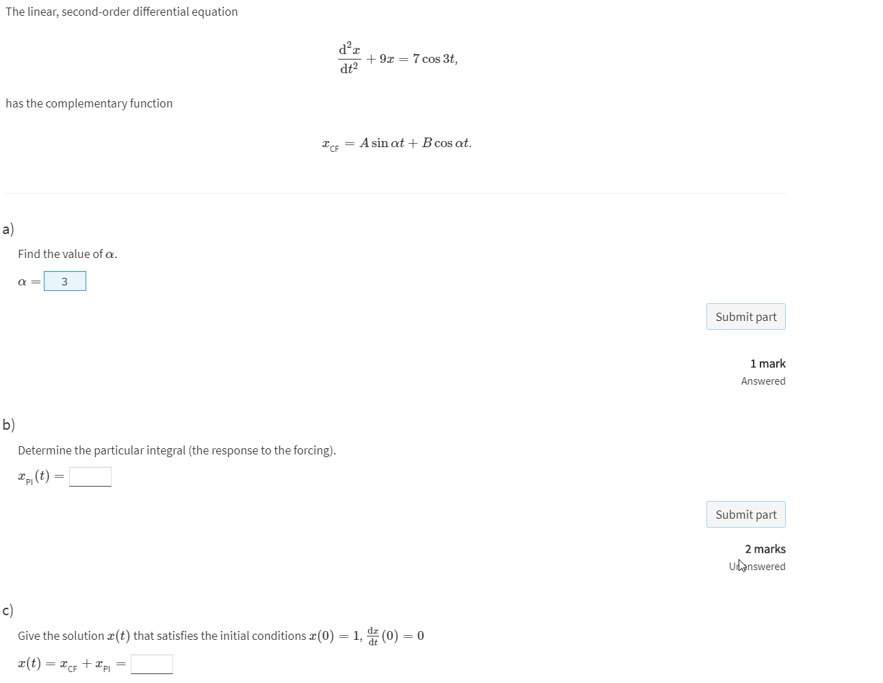Solved The Linear Second order Differential Equation D x Chegg