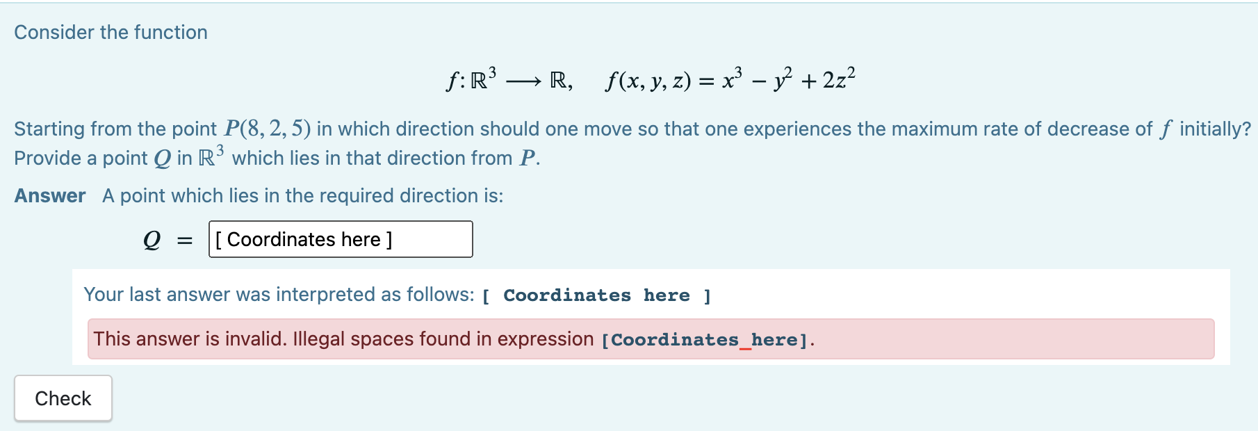 Solved Consider the function f:R3 R,f(x,y,z)=x3−y2+2z2 | Chegg.com
