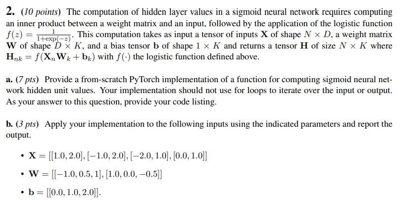 Solved 2. (10 points) The computation of hidden layer values | Chegg.com