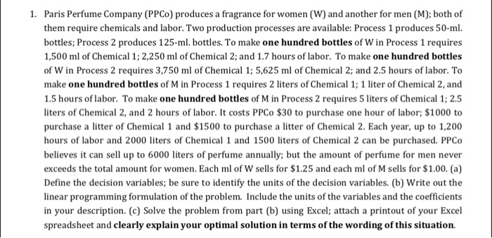 Solved Paris Perfume Company (PPCo) produces a fragrance for | Chegg.com