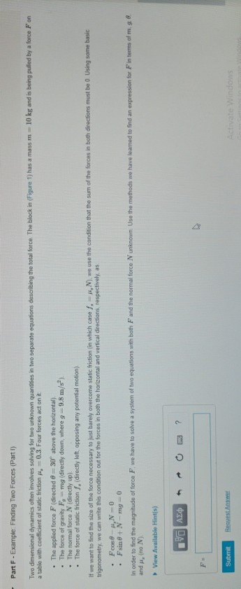 Solved Part F - Example: Finding Two Forces (Part 1) Two | Chegg.com