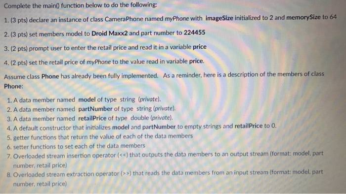 Solved Write The Class Specification Of A Class Phone