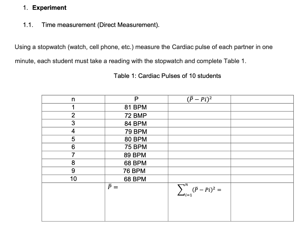 Solved 1. Experiment 1.1. Time measurement (Direct | Chegg.com