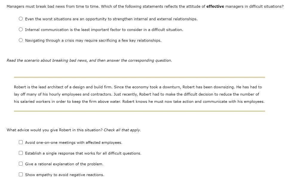 Solved 6. Communicating negative organizational news | Chegg.com