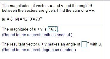 Solved The magnitudes of vectors u and v and the angle 0 | Chegg.com