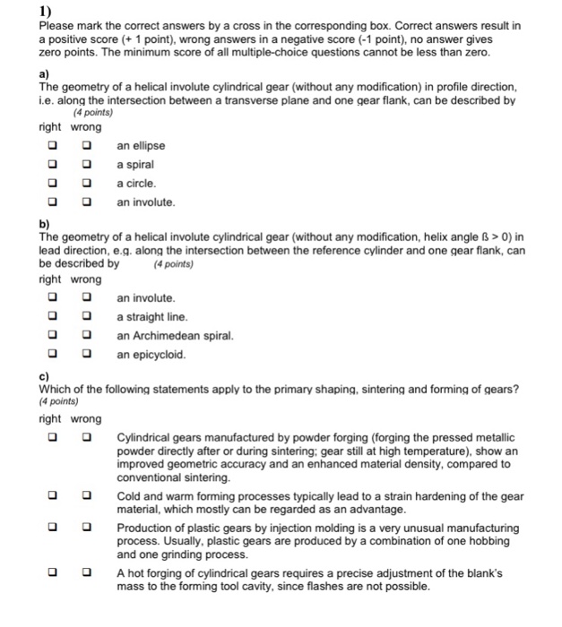 Solved Please mark the correct answers by a cross in the | Chegg.com