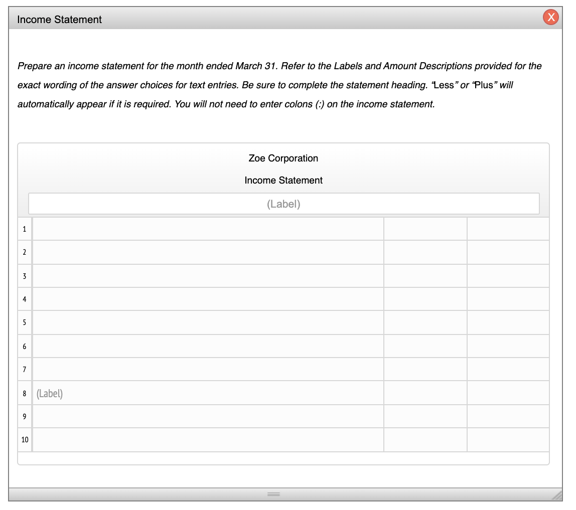Solved Instruction Labels and Amount Descriptions Statement | Chegg.com
