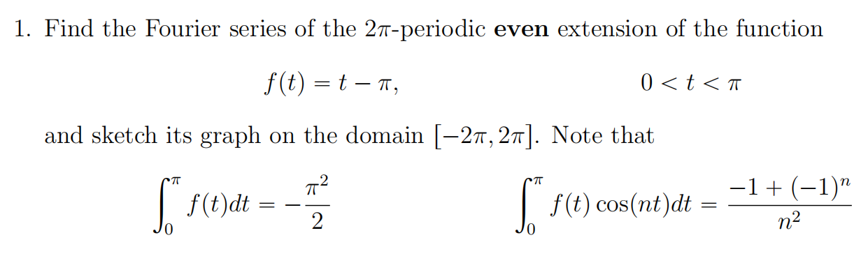Solved 1. Find the Fourier series of the 2n-periodic even | Chegg.com