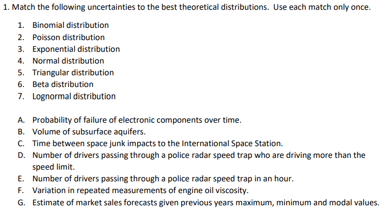 Solved 1. Match the following uncertainties to the best | Chegg.com