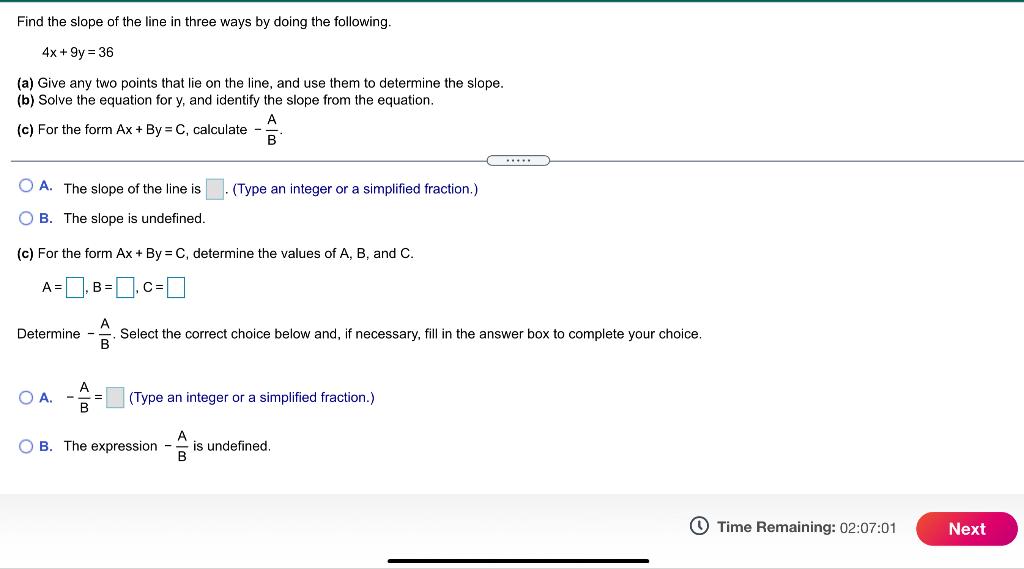 Solved Find the slope of the line in three ways by doing the | Chegg.com