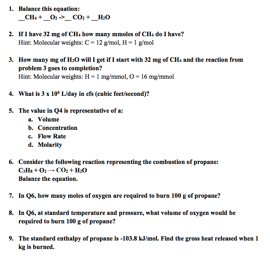 Solved 1. Balance this equation: _CH4 + _02 ->_CO2+ _H20 2. | Chegg.com