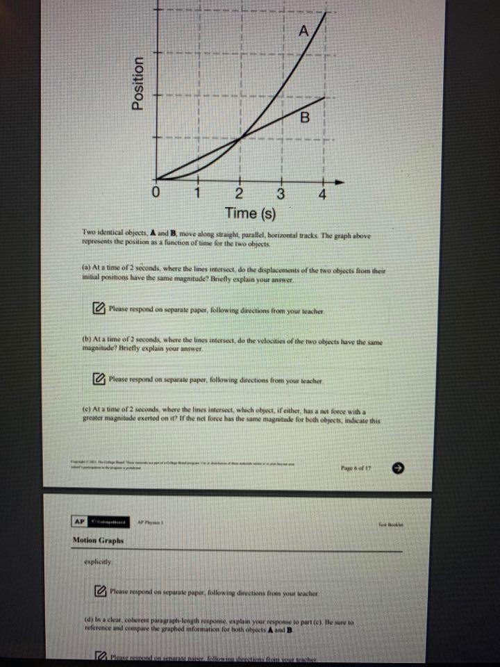 Solved А Position B 0 2 3 4 Time (s) Two identical objects. | Chegg.com