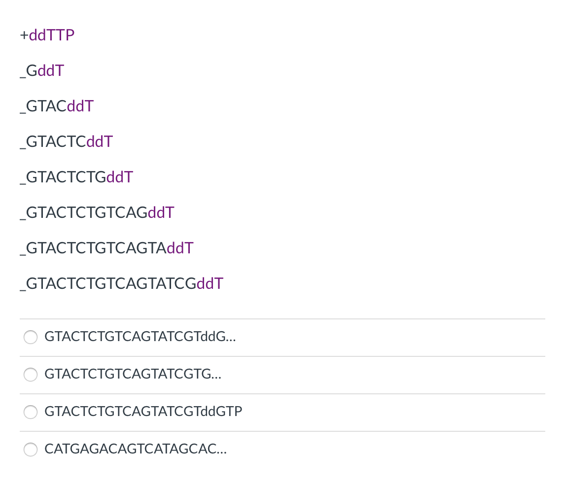 Solved Below are results of the Sanger sequencing reaction, | Chegg.com