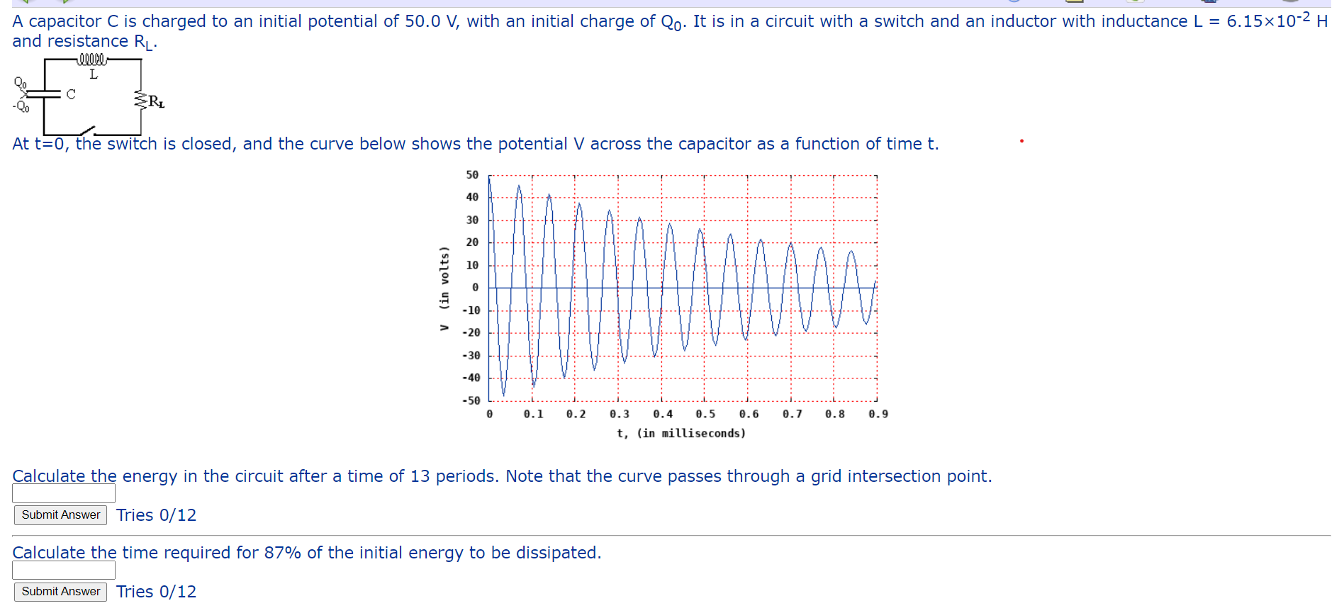 Solved A capacitor C is charged to an initial potential of | Chegg.com