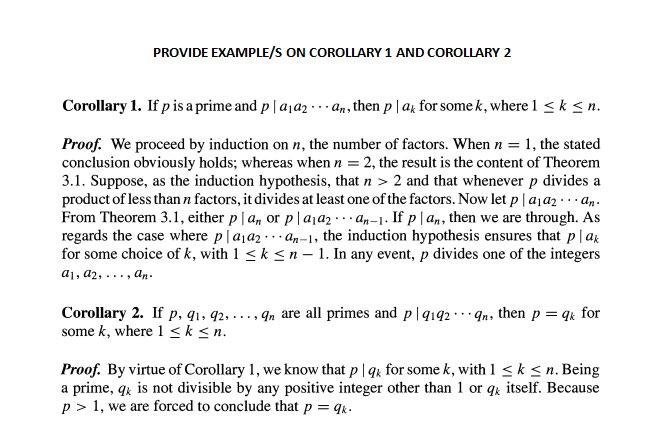 Solved PROVIDE EXAMPLE/S ON COROLLARY 1 AND COROLLARY 2 | Chegg.com