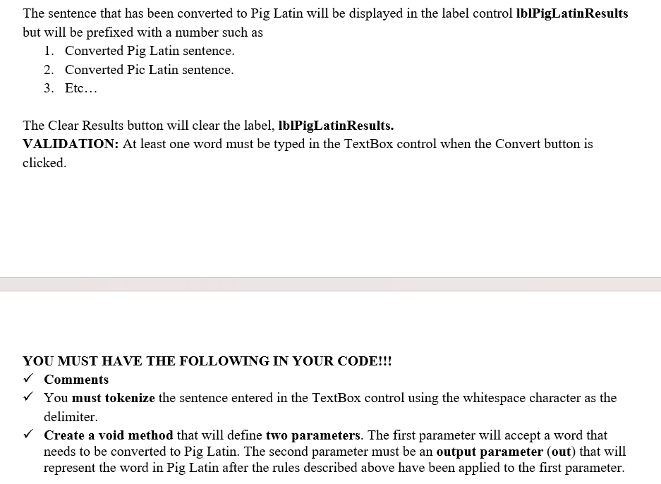 You will complete a Pig Latin application for a WPF | Chegg.com