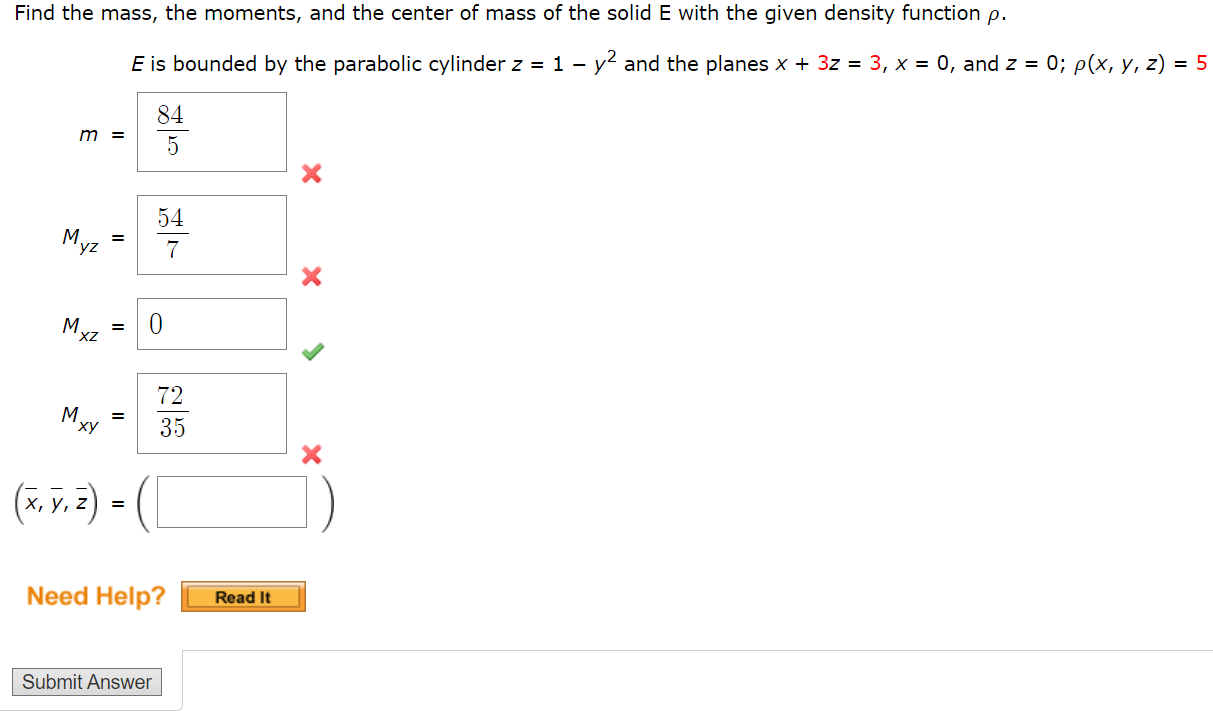 Solved Find the mass, the moments, and the center of mass of | Chegg.com