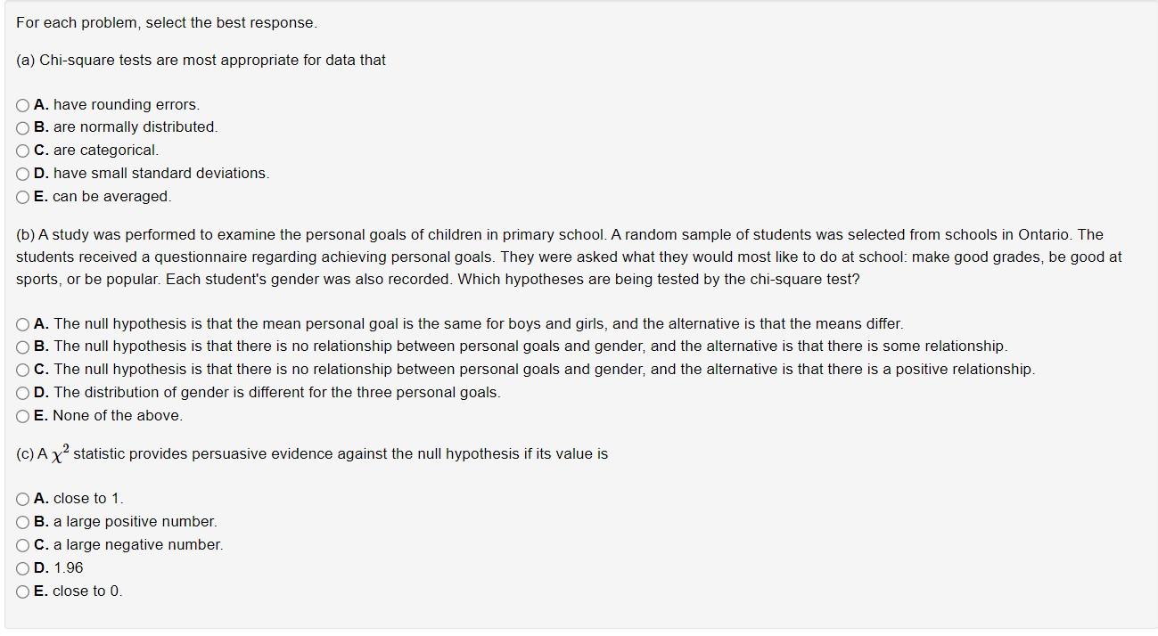 Solved For each problem, select the best response. (a) | Chegg.com