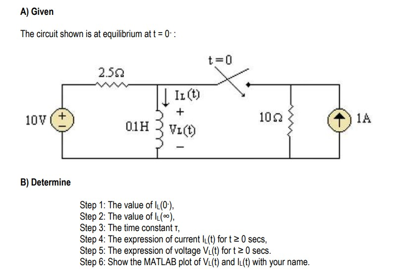 Solved A) Given The circuit shown is at equilibrium at t=0−: | Chegg.com