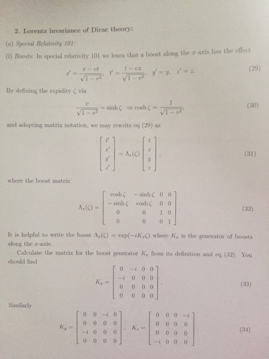 2. Lorentz invariance of Dirac theory: (a) Special | Chegg.com