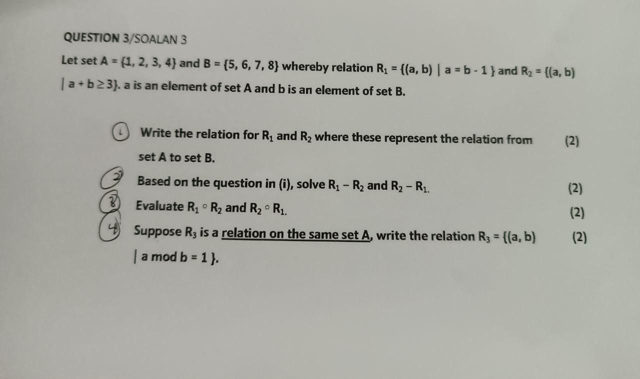 Solved QUESTION 3/SOALAN 3 Let set A = (1, 2, 3, 4) and B = | Chegg.com