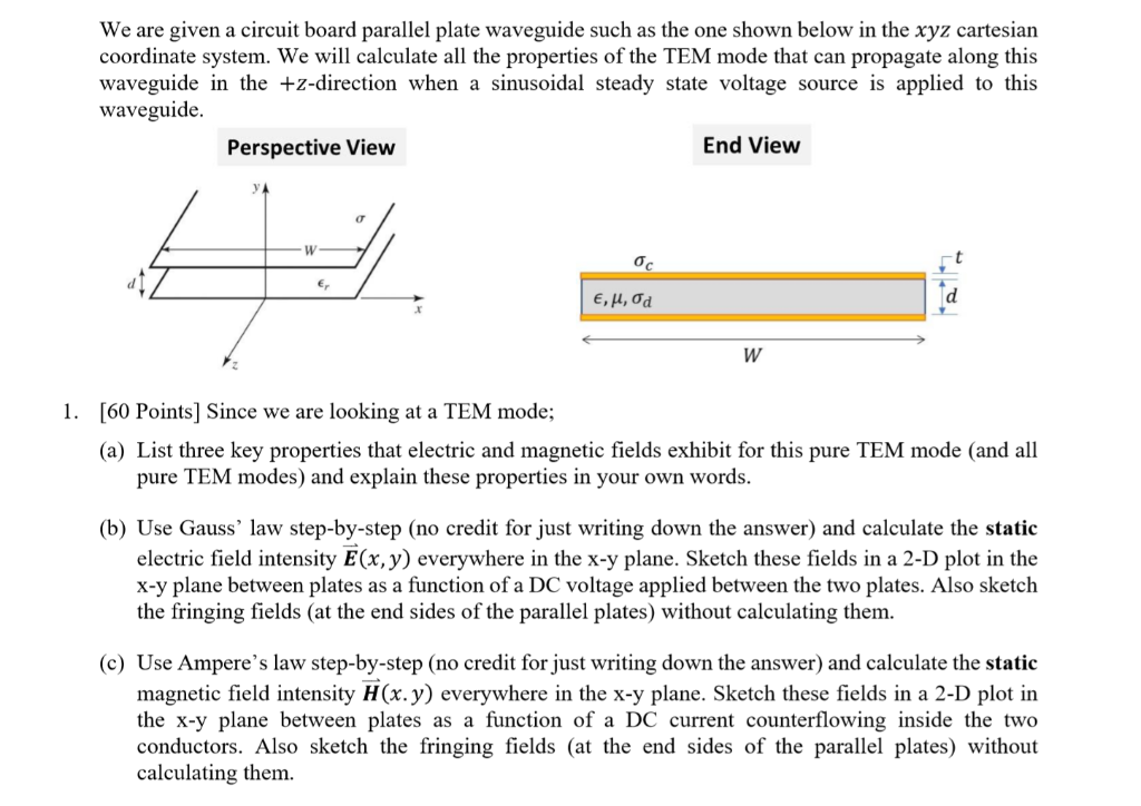 Solved We are given a circuit board parallel plate waveguide | Chegg.com