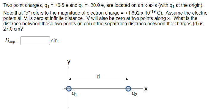 [Solved]: Two point charges, ( q_{1}=+6.5 mathrm{e} ) a
