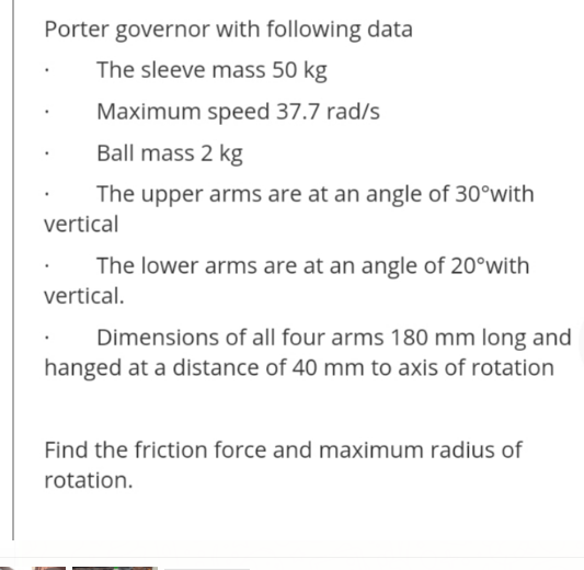 Solved Porter governor with following data The sleeve mass | Chegg.com