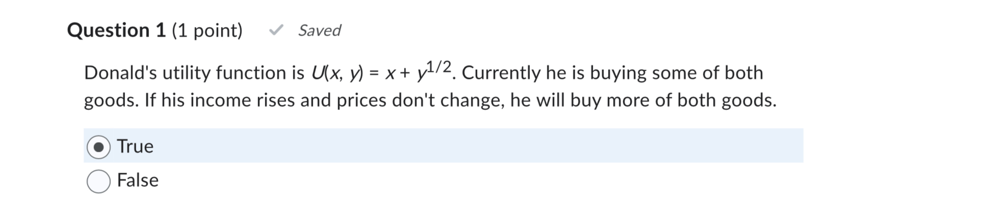 Solved Question 1 (1 ﻿point) ﻿SavedDonald's utility | Chegg.com