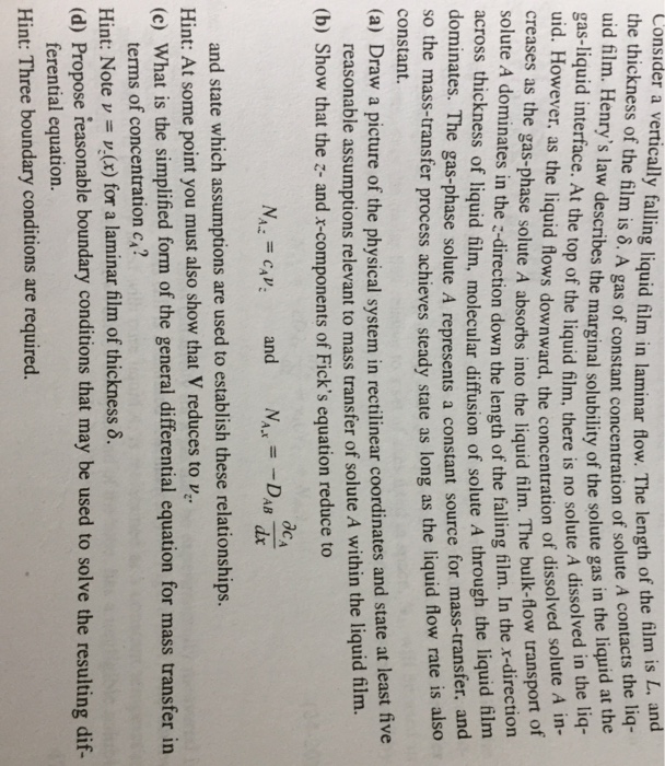 Solved Consider a vertically falling liquid film in laminar | Chegg.com