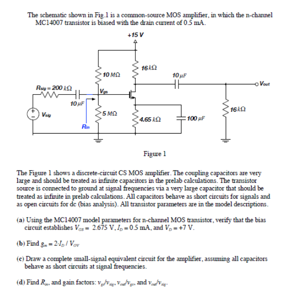 Solved The schematic shown in Fig.1 is a common-source MOS | Chegg.com