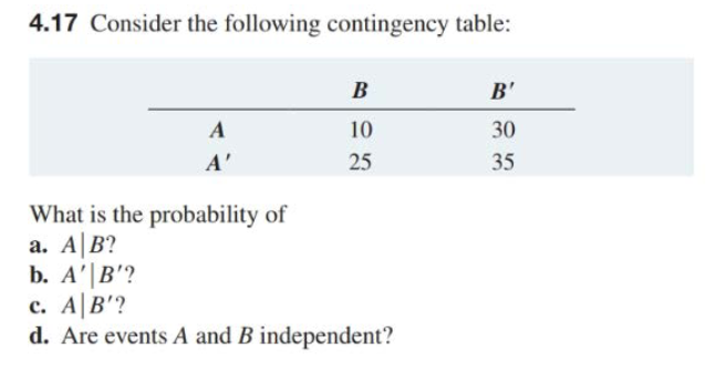 Solved 4.17 Consider the following contingency table: What | Chegg.com