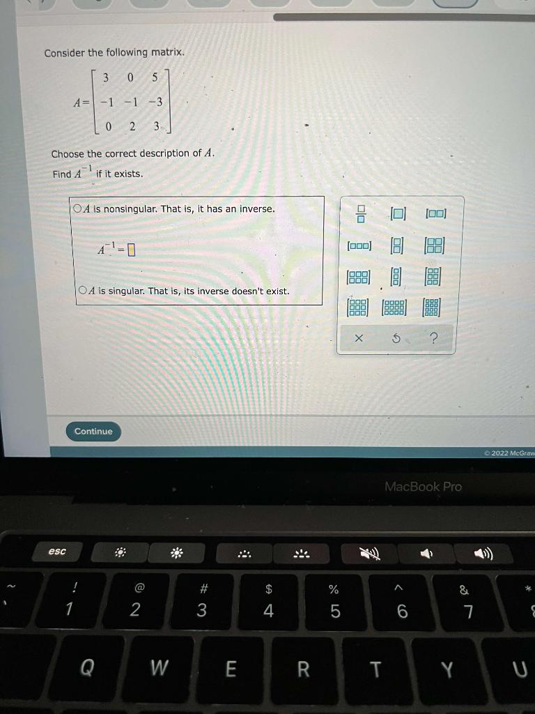Solved Consider the following matrix. 3 0 5 A= -1 -1 -3 0 2 | Chegg.com