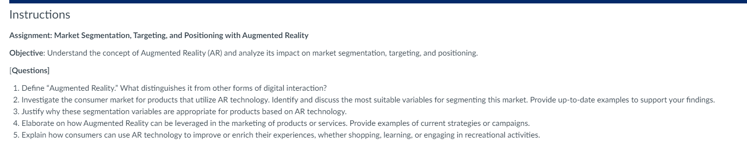 Solved Instructions Assignment: Market Segmentation, | Chegg.com