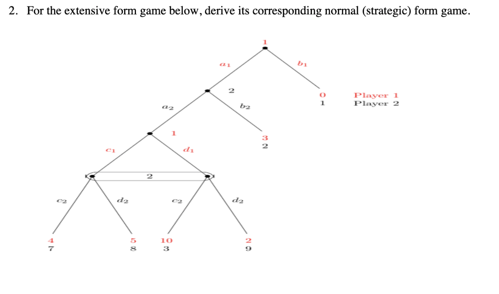 Solved 2. For the extensive form game below, derive its | Chegg.com