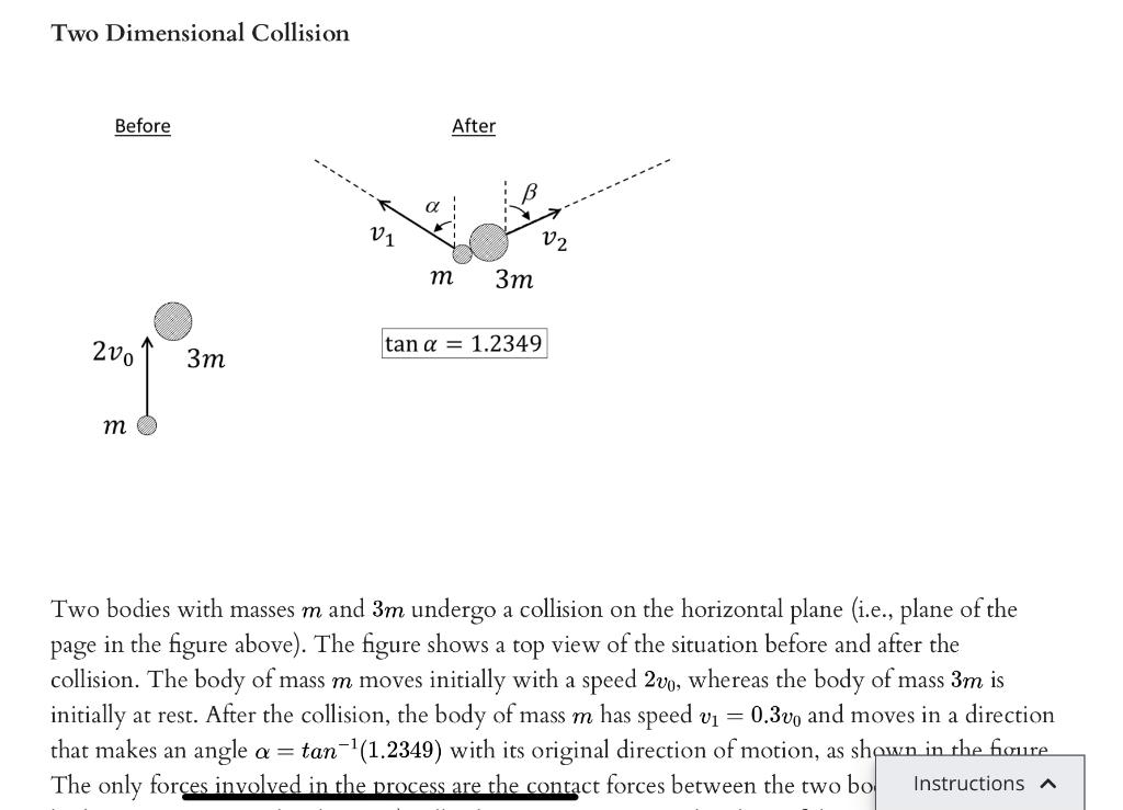 Solved Two Dimensional Collision Before After V1 V2 3m m 200 | Chegg.com