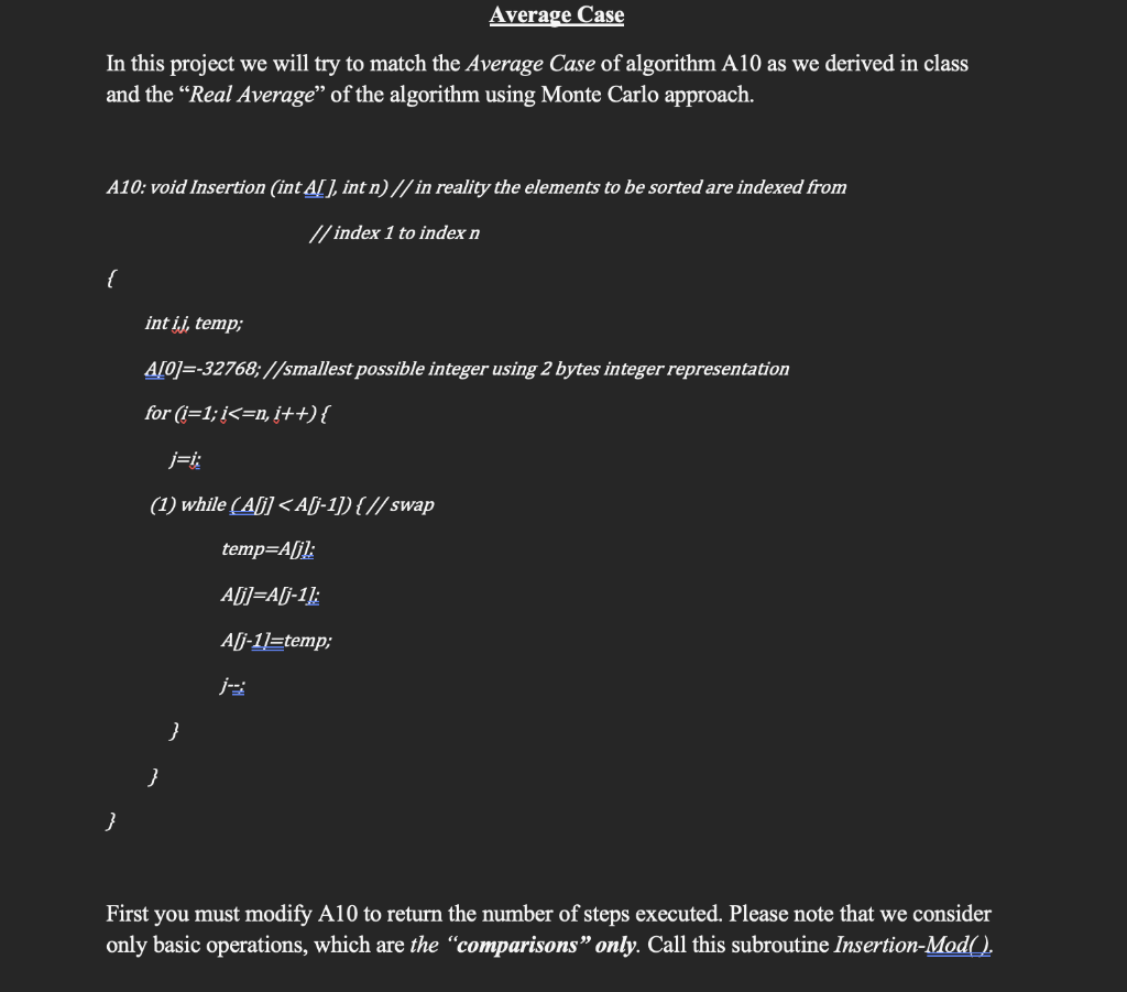 Solved Average Case In this project we will try to match the | Chegg.com